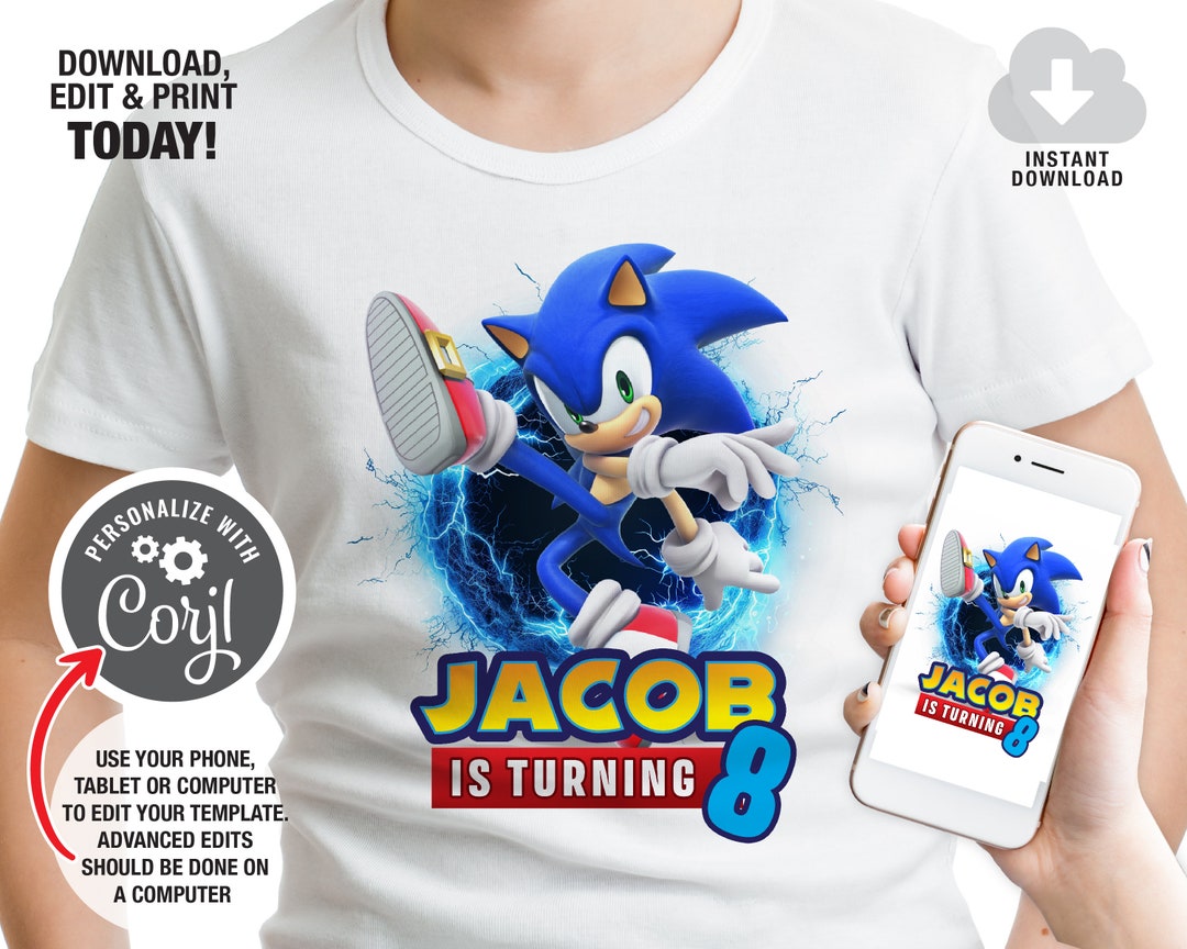 Sonic Iron on Transfer, Sonic the Hedgehog Birhtday T-shirt Design ...