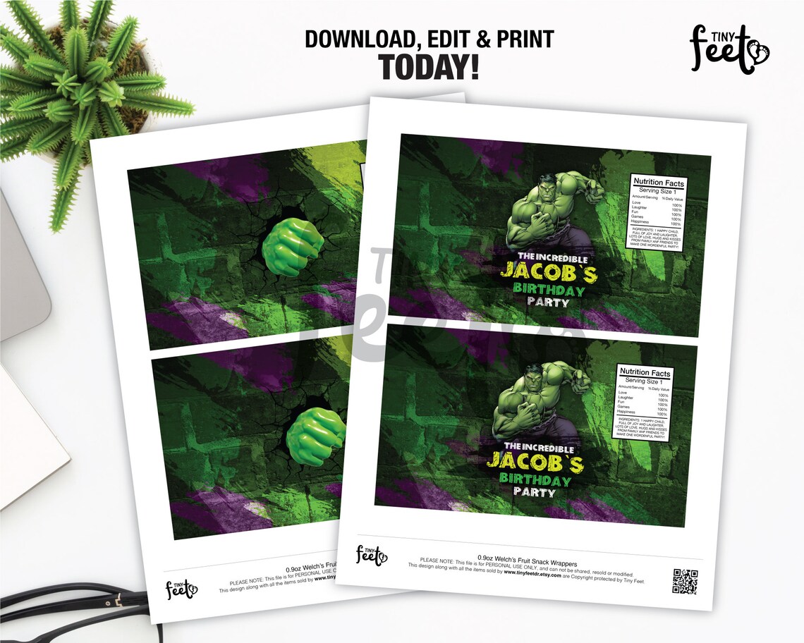 Hulk Fruit Snack Wrapper the Incredible Hulk Printable - Etsy