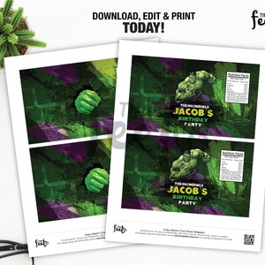 Hulk Fruit Snack Wrapper, the Incredible Hulk Printable Template ...