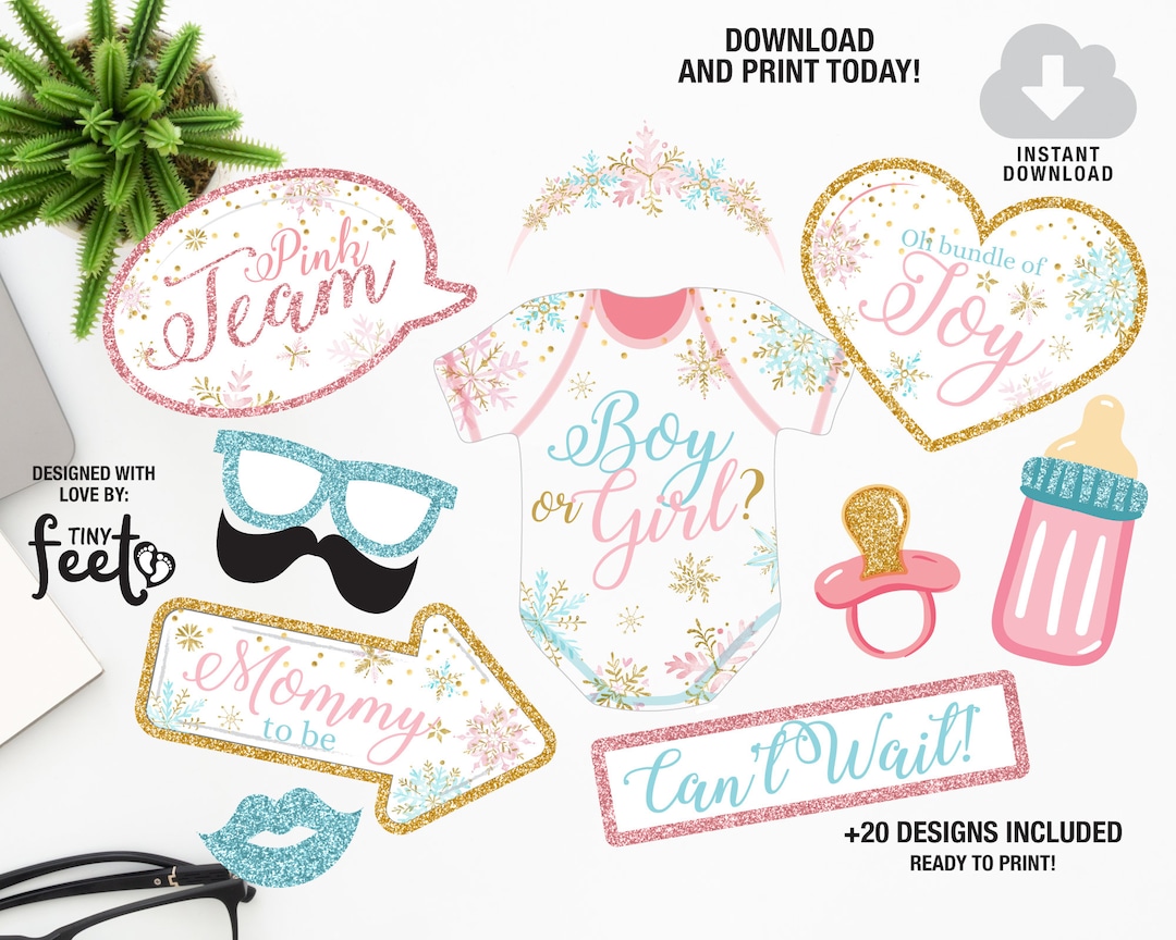Snowflakes Baby Shower Photo Booth Props, Winter Baby Shower Props ...