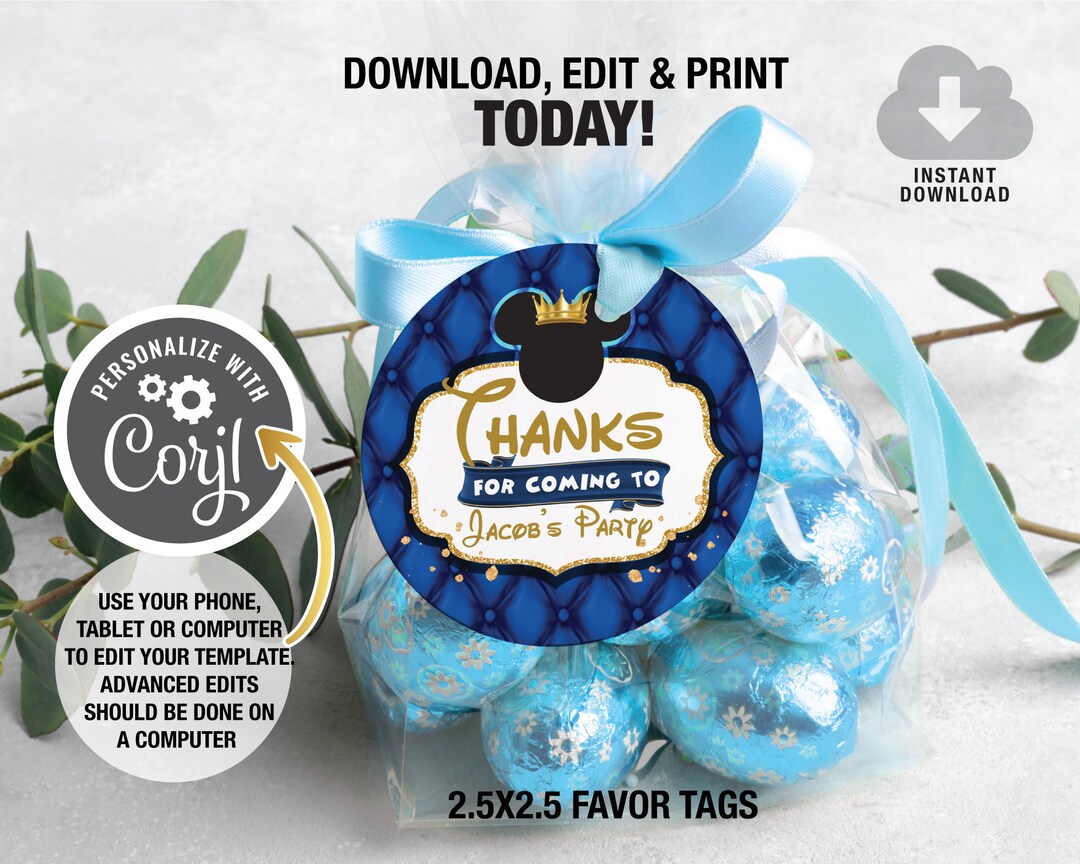 Royal Mickey Favor Tags, Mickey Mouse Round Favor Tag, Favor Tags ...