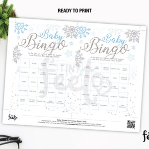 Winter Baby Shower Bingo Cards, Snowflakes Baby Shower Bingo, Boy Baby ...