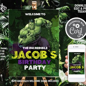 Hulk Birthday Welcome Sign, Hulk Party Decoration, the Incredible Hulk ...