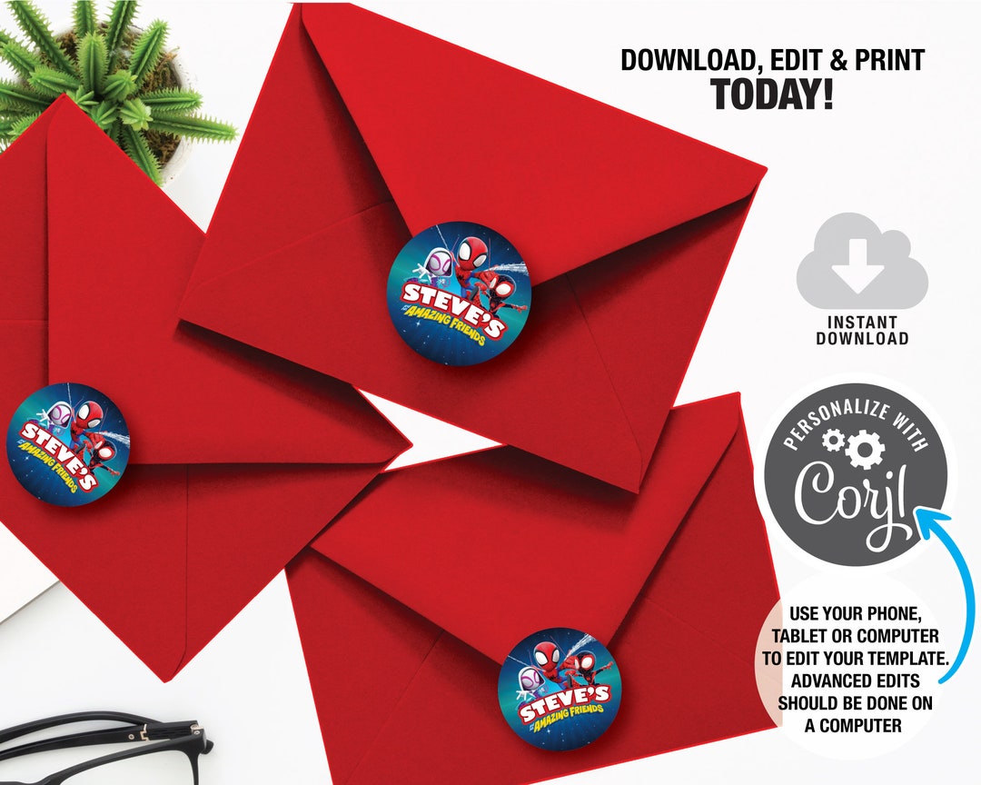 Spidey and His Amazing Friends Envelope Seals, Custom Spiderman ...