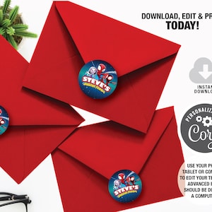 Spidey and His Amazing Friends Envelope Seals, Custom Spiderman ...