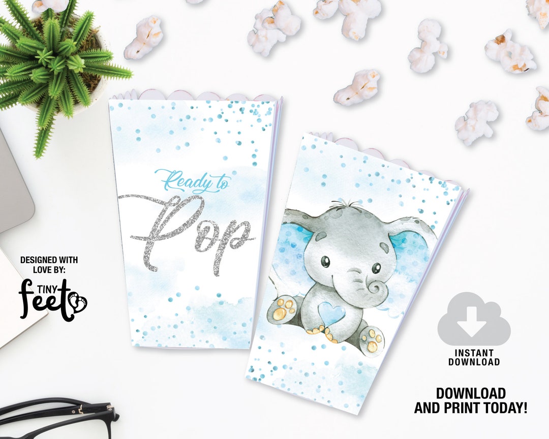 Baby Elephant Baby Shower Popcorn Box, Baby Elephant Baby Shower ...