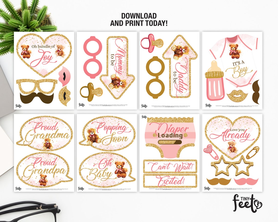 Pink Teddy Bear Baby Shower Photo Booth Props Teddy Bear Baby - Etsy