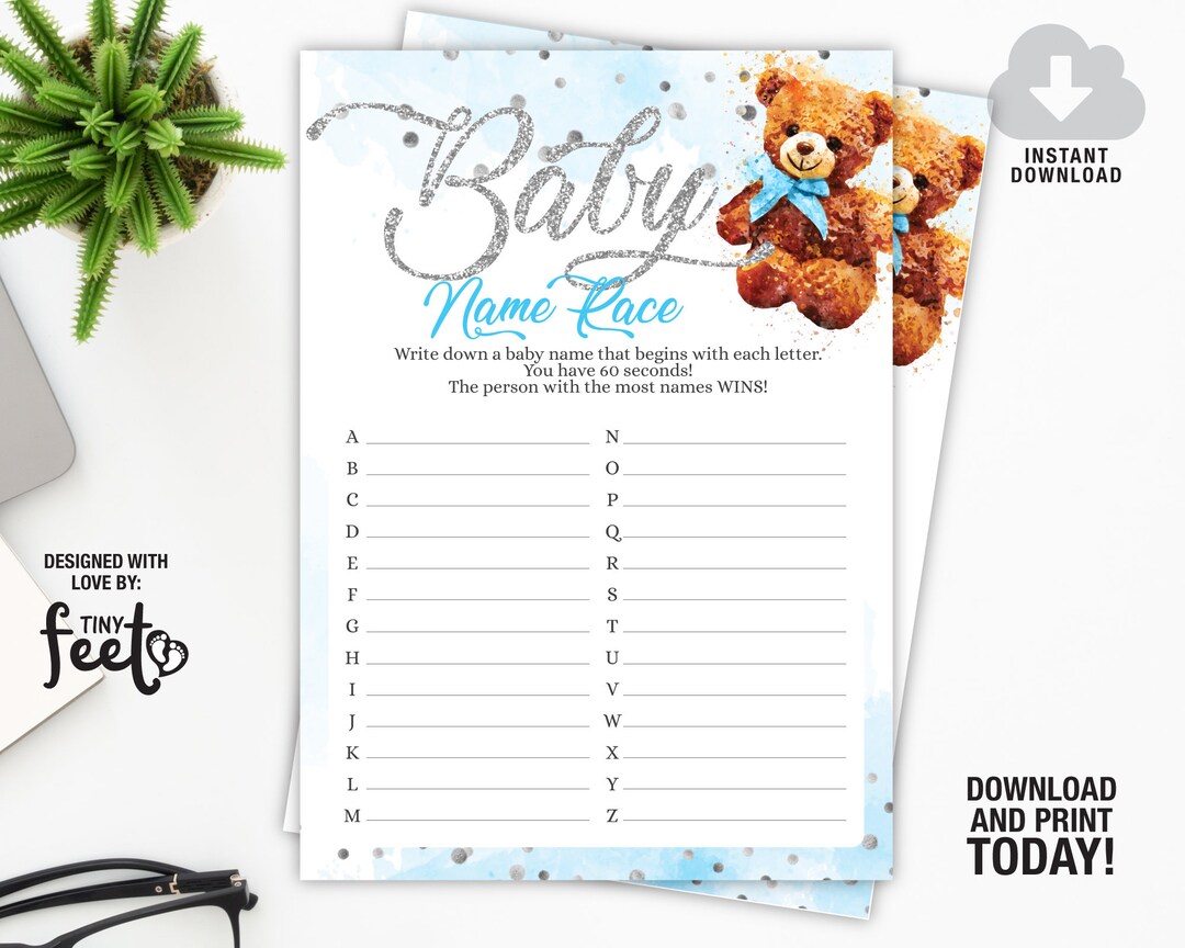 Teddy Bear Baby Shower Game Baby Name Race, Boy Baby Shower Game, Teddy ...