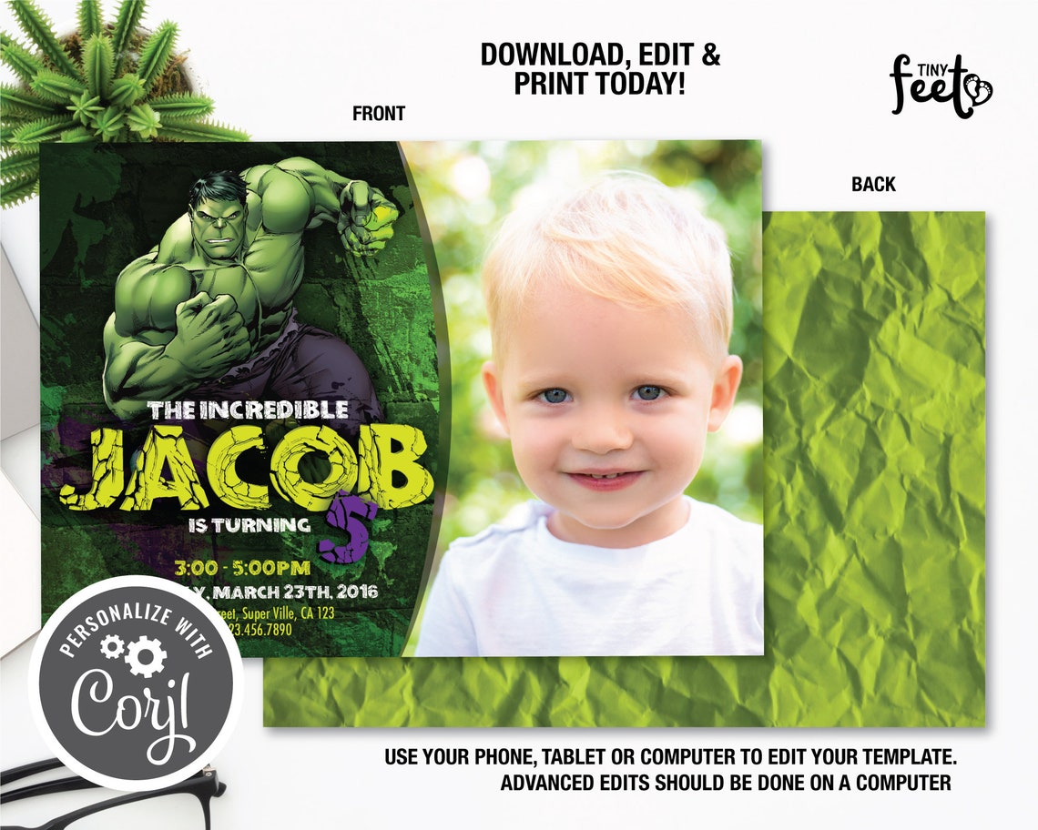Hulk Birthday Invitations the Incredible Hulk Birthday - Etsy