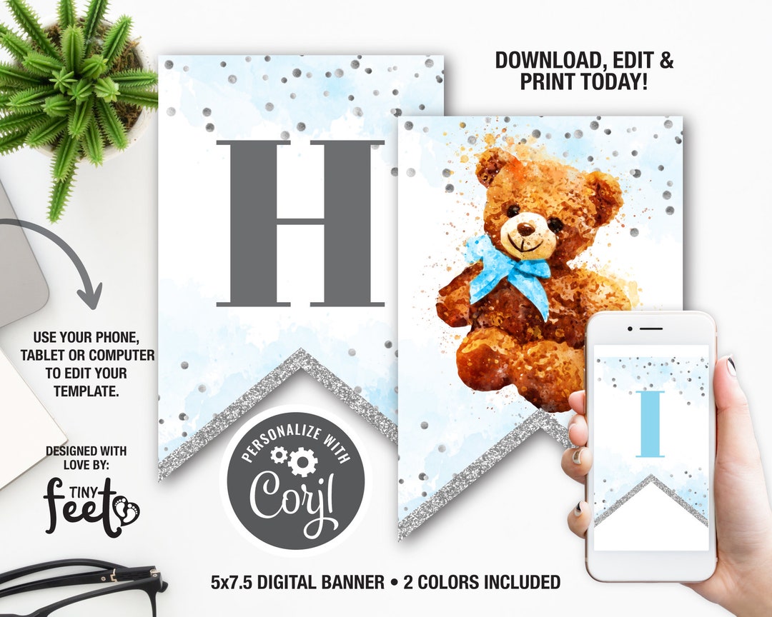 Teddy Bear Baby Shower Banner, Teddy Bear Baby Shower Bunting, Bear ...