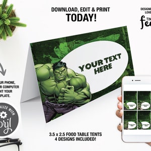 Hulk Food Table Tent, the Incredible Hulk Food Labels, Hulk Birthday ...