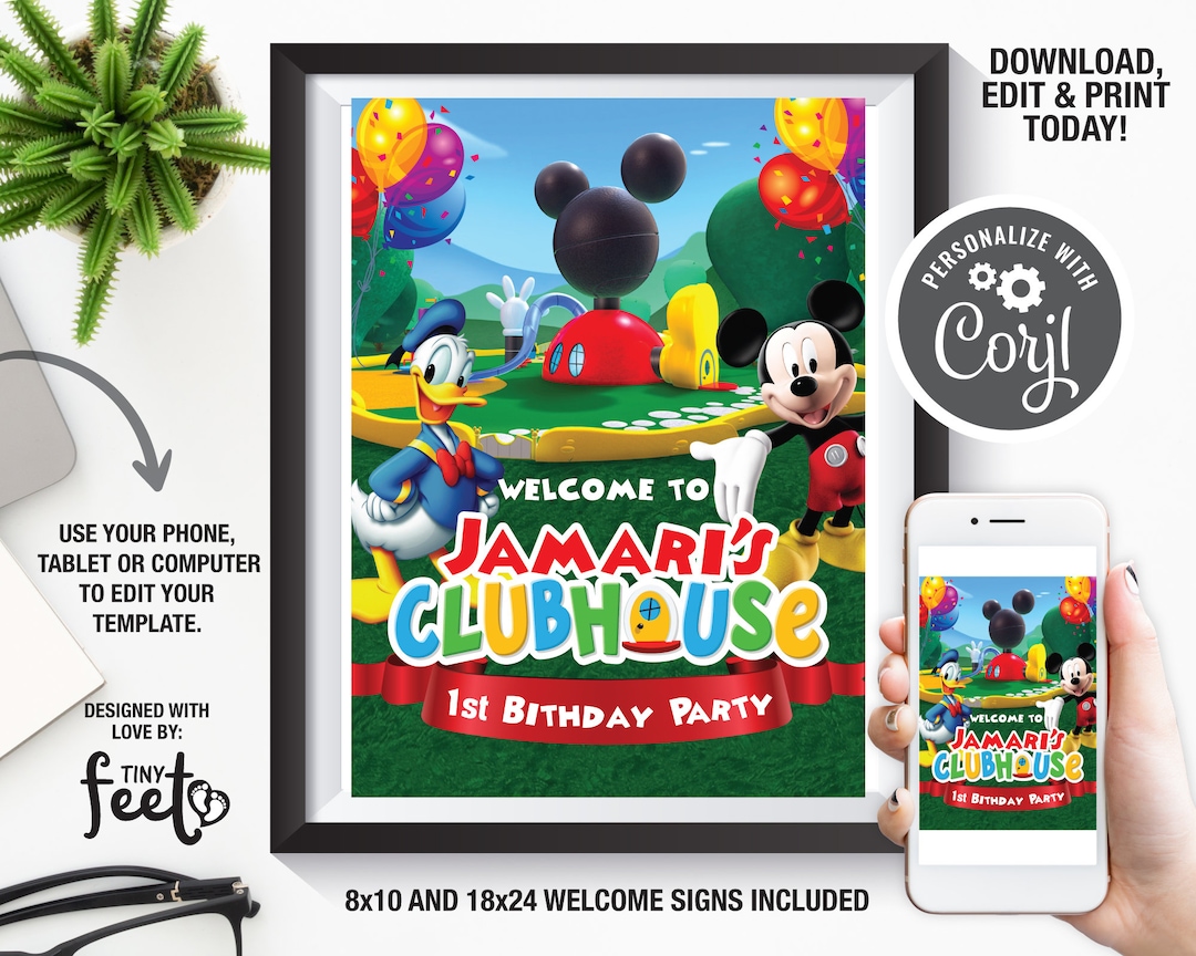 Clubhouse Birthday Welcome Sign, Mickey Mouse Birthday Party, Mickey ...