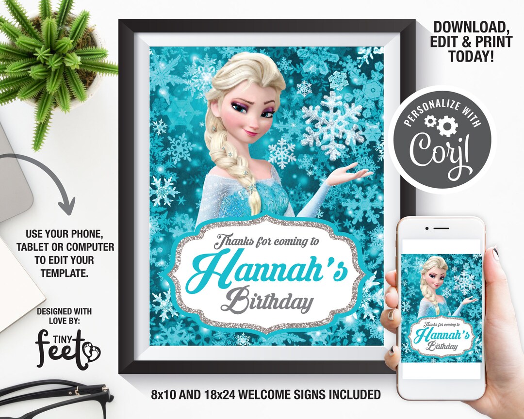 Elsa Frozen Birthday Welcome Sign, Frozen Birthday Party, Winter ...