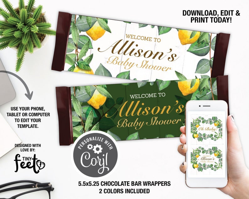 Lemon Baby Shower Candy Bar Wrappers Lime Chocolate Bar | Etsy
