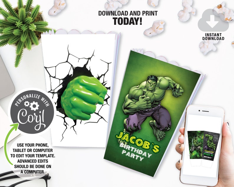 Hulk Popcorn Box the Incredible Hulk Birthday Party Instant - Etsy