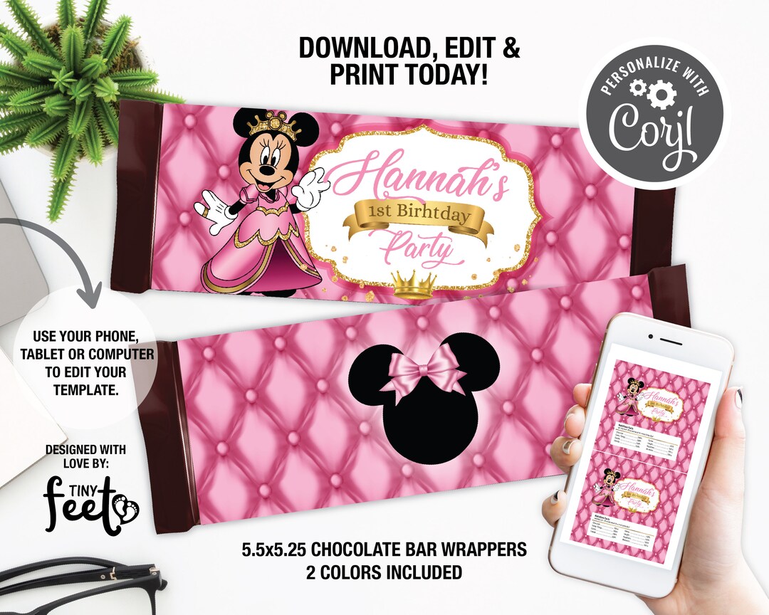 Royal Minnie Candy Bar Wrappers, Princess Minnie Mouse Hershey's Bar ...