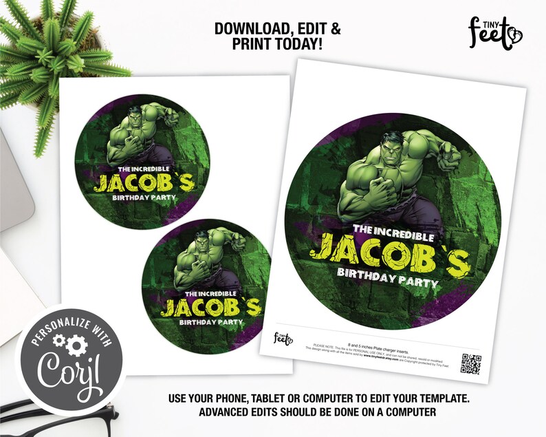 Hulk Birthday Charger Plate Inserts the Incredible Hulk Thank - Etsy