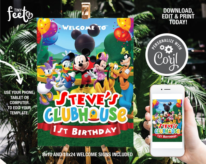 Clubhouse Birthday Welcome Sign Mickey Mouse Birthday Party - Etsy