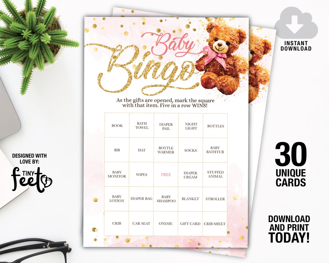 Pink Teddy Bear Baby Shower Bingo Cards Teddy Bear Baby - Etsy