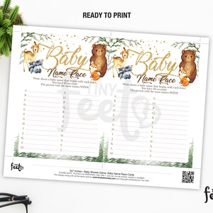 Woodland Baby Shower Game Baby Name Race, Forest Baby Shower Game, Boy ...