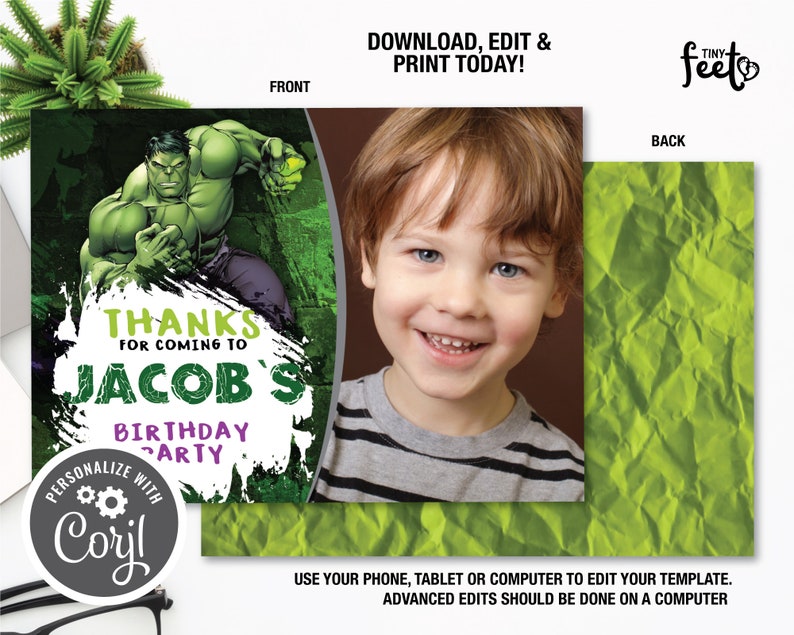 Hulk Thank You Card the Incredible Hulk Birthday Party - Etsy