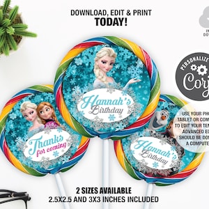 Frozen Swirl Lollipop Labels, Elsa Frozen Printable Birthday Party ...