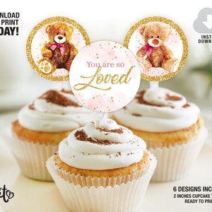 Pink Teddy Bear Baby Shower Cupcake Toppers, Teddy Bear Baby Shower ...