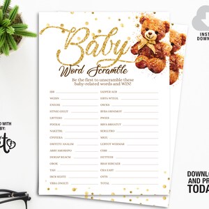 Teddy Bear Baby Shower Game Baby Word Scramble, Teddy Bear Baby Shower ...
