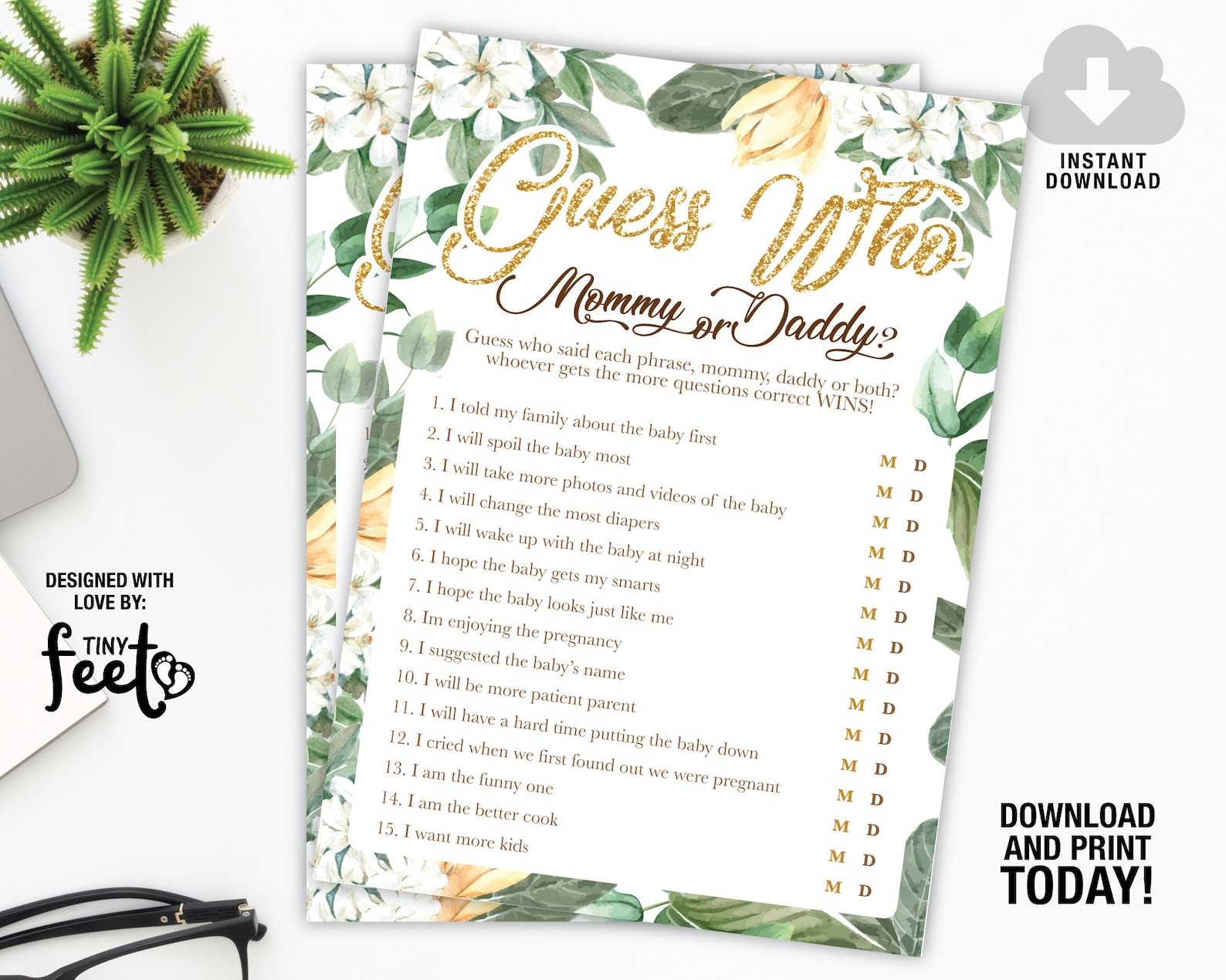 Greenery Baby Shower Games Bundle Botanical Baby Shower Games | Etsy