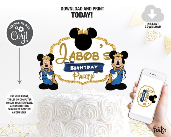 Royal Mickey Cake Topper Prince Mickey Mouse Party - Etsy