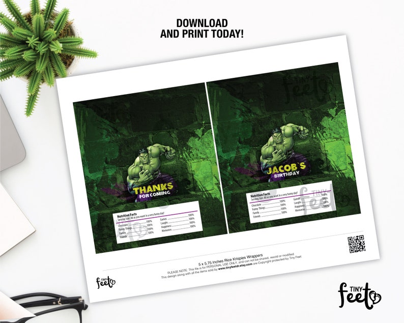 Hulk Birthday Rice Krispies Wrappers the Incredible Hulk | Etsy