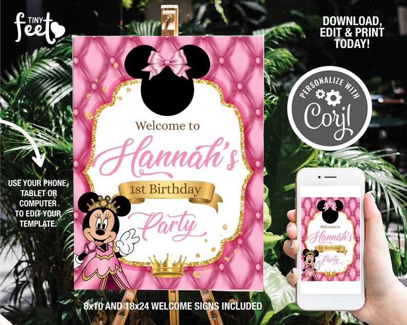 Princess Minnie Mouse Birthday Welcome Sign Royal Minnie - Etsy