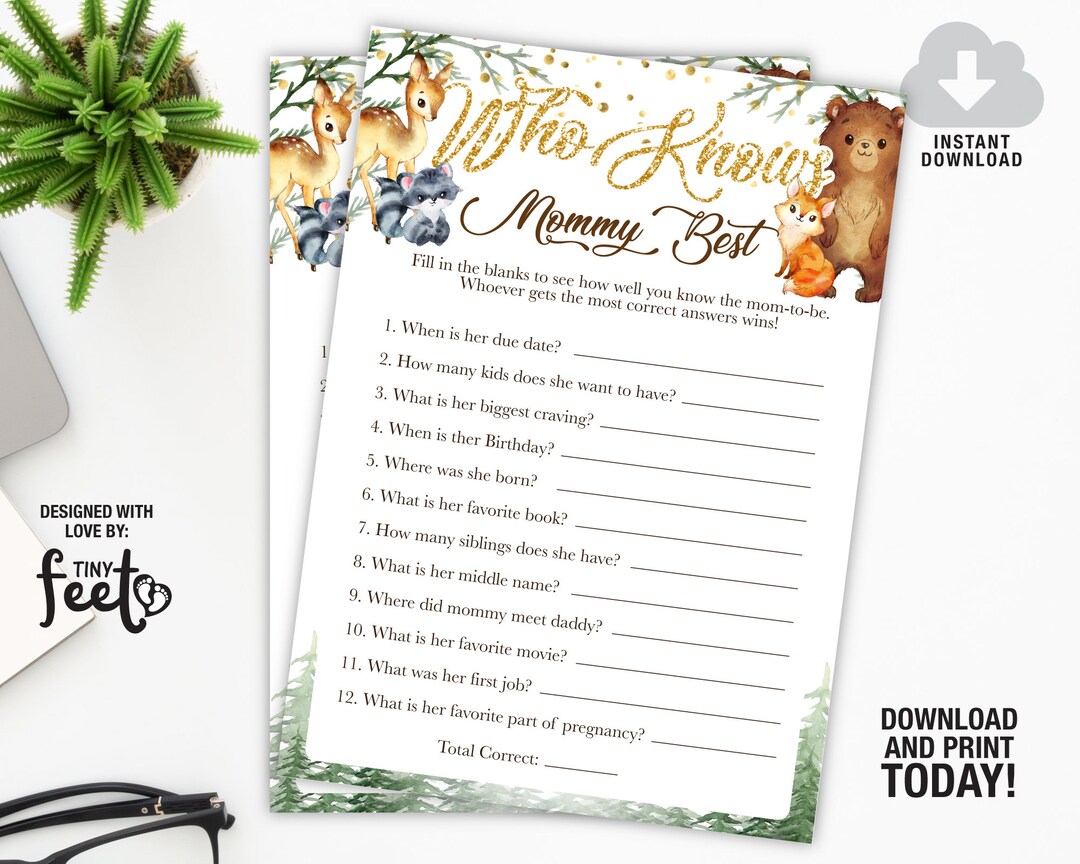 Woodland Baby Shower Game, Who Knows Mommy Best, Forest Baby Shower ...