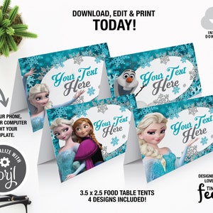 Frozen Food Table Tent, Elsa Frozen Food Labels, Winter Birthday Party ...