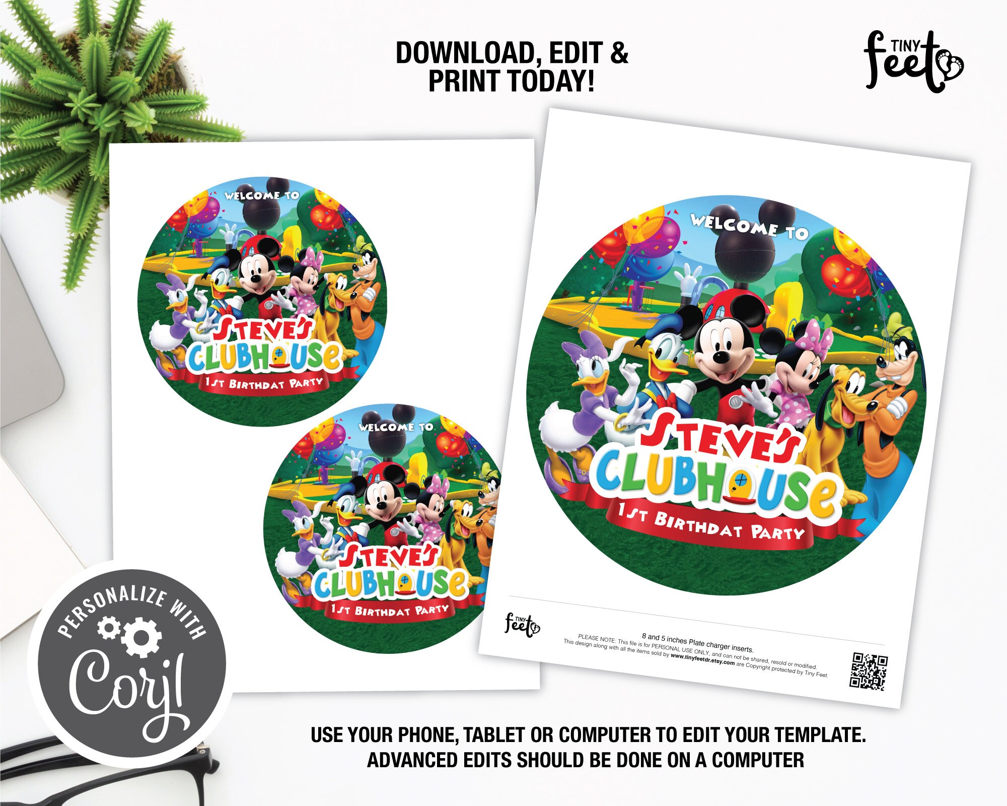 Clubhouse Mickey Mouse Charger Plate Inserts Mickey Mouse - Etsy