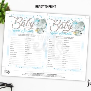 Baby Elephant Baby Shower Game Baby Word Scramble, Baby Elephant Baby ...