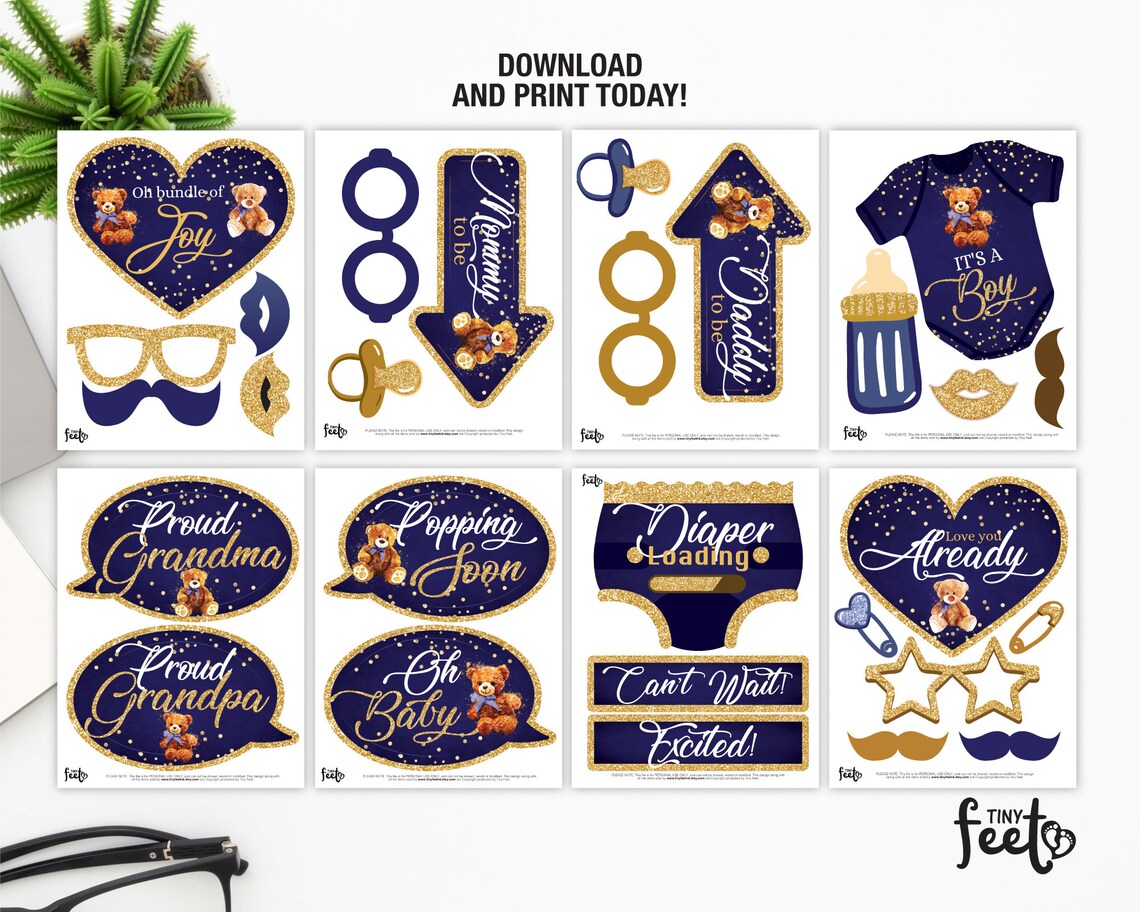 Teddy Bear Baby Shower Photo Booth Props Navy Blue Teddy Bear - Etsy