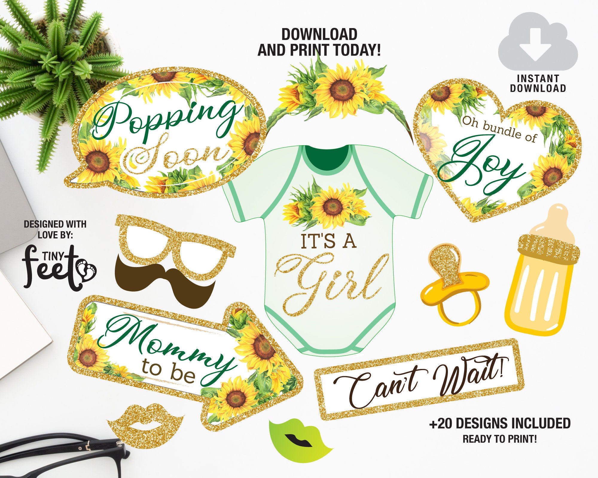 Sunflower Baby Shower Photo Booth Props Floral Baby Shower - Etsy