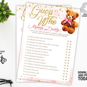 Pink Teddy Bear Baby Shower Games Bundle, Printable Teddy Bear Baby ...