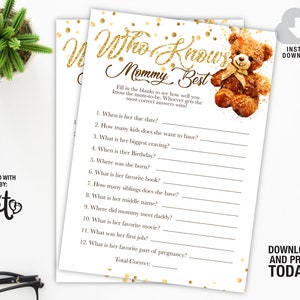 Teddy Bear Baby Shower Game, Who Knows Mommy Best, Teddy Bear Baby ...
