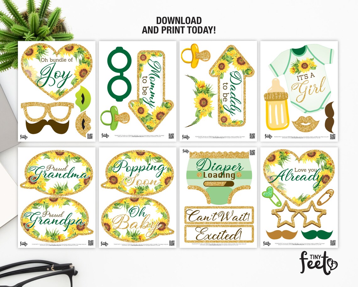 Sunflower Baby Shower Photo Booth Props Floral Baby Shower - Etsy