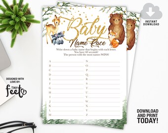 Woodland Baby Shower Game Name Race Game Woodland Animals - Etsy