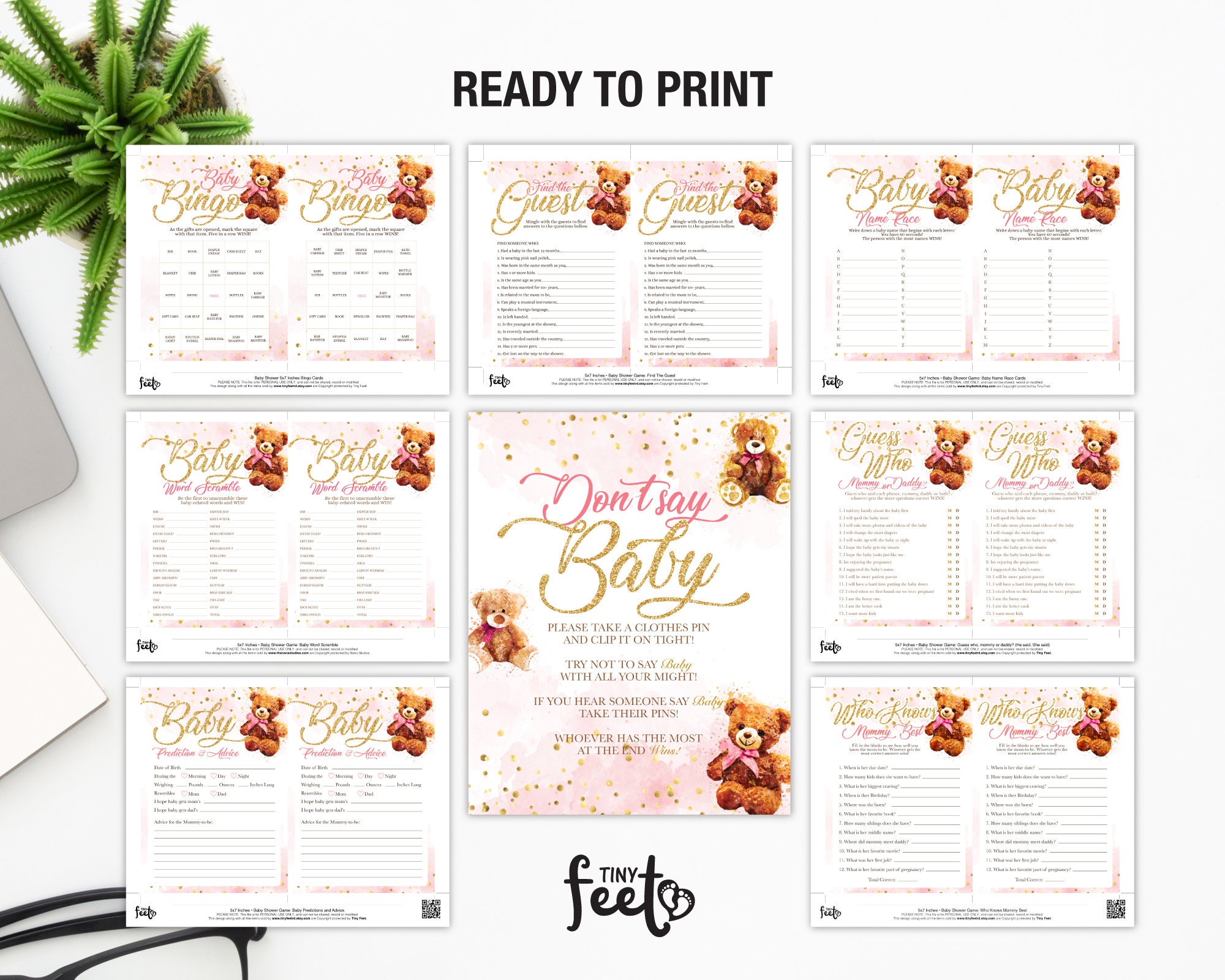 Pink Teddy Bear Baby Shower Games Bundle Printable Teddy Bear | Etsy
