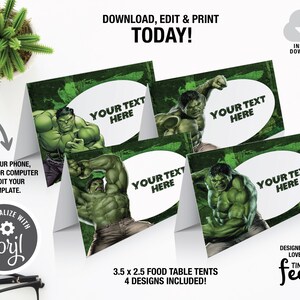 Hulk Food Table Tent, the Incredible Hulk Food Labels, Hulk Birthday ...