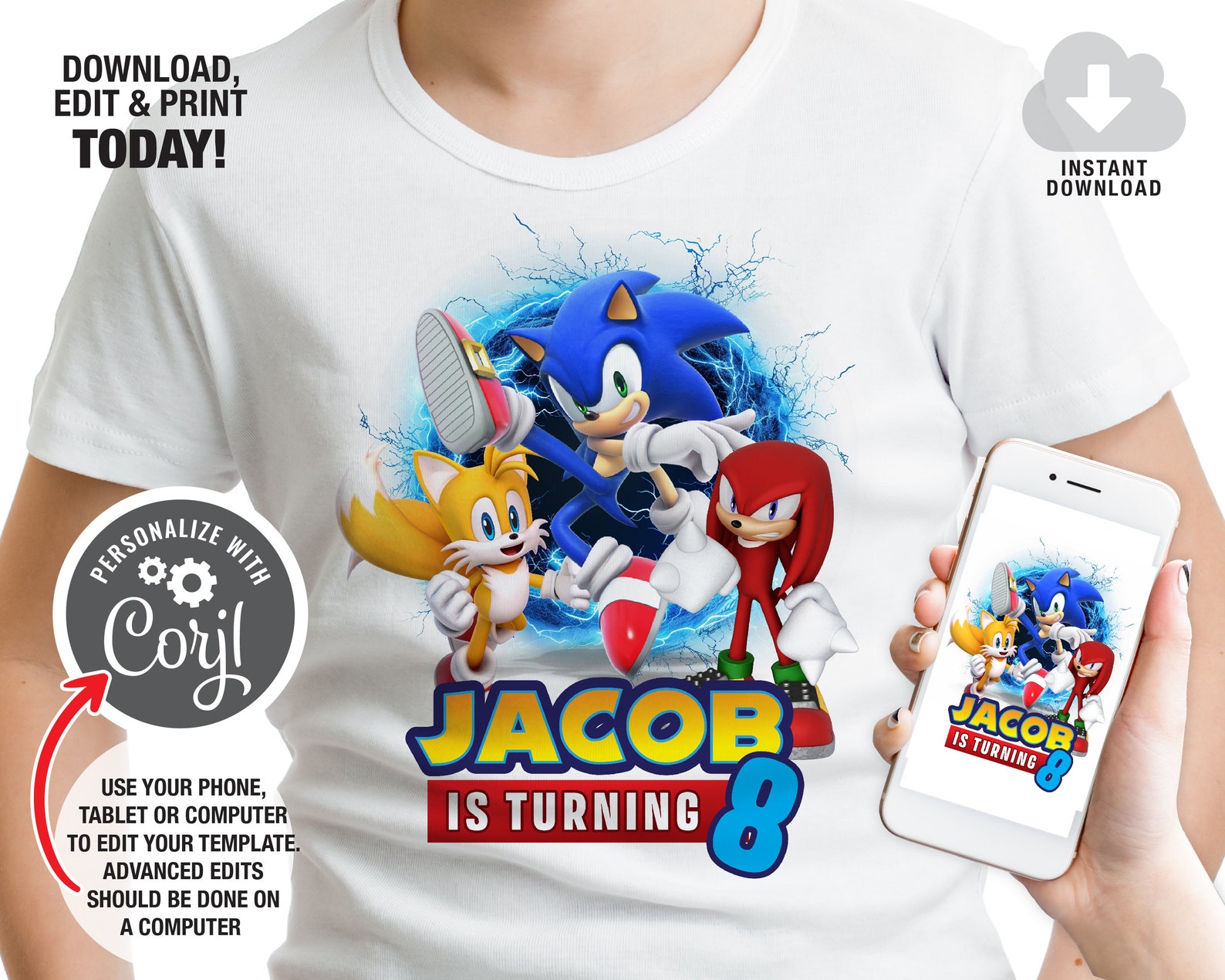 Sonic Iron on Transfer, Sonic the Hedgehog Birhtday T-shirt Design ...