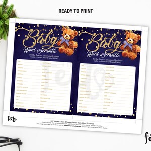 Teddy Bear Baby Shower Game Baby Word Scramble, Navy Blue Teddy Bear ...