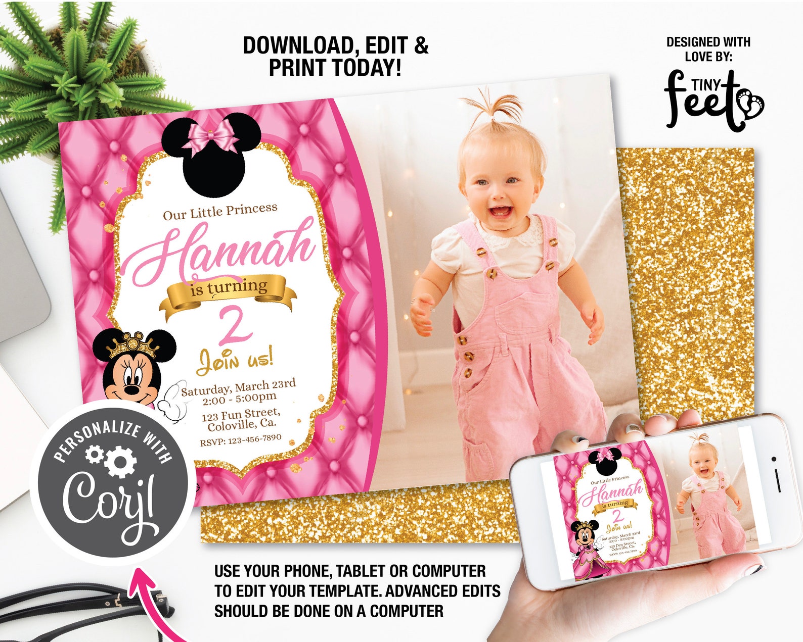 Royal Minnie Mouse Birthday Invitation Princess Minnie Mouse - Etsy