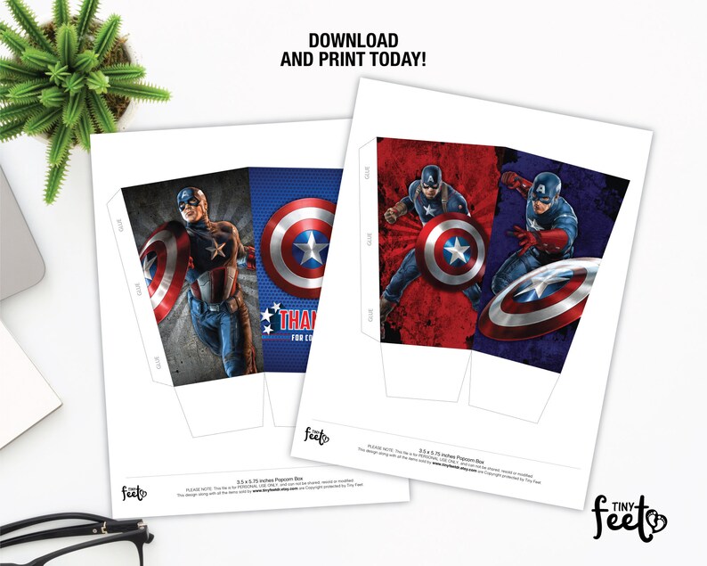 Captain America Popcorn Box Captain America Birthday Party | Etsy