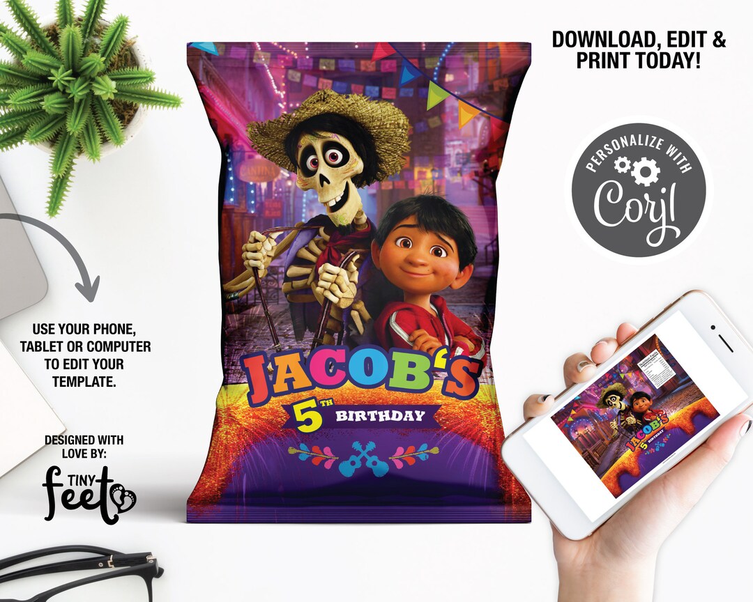 Coco Birthday Chip Bags, Mexican Party Decoration, Instant Download, 5 ...