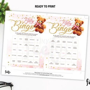 Pink Teddy Bear Baby Shower Bingo Cards, Teddy Bear Baby Shower Game ...